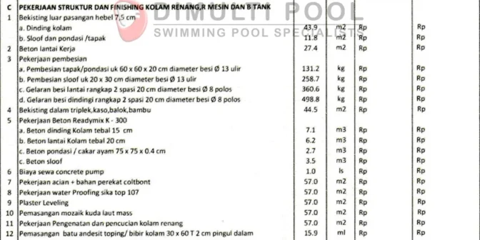 Contoh RAB Kolam Renang 8x3 Semi Overflow, Proyek di BSD